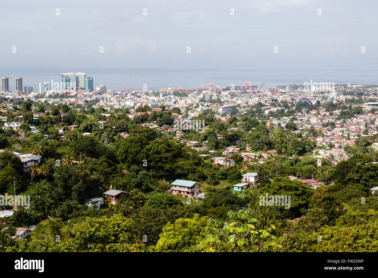 South America, Trinidad, Port of Spain. View of city from above Stock ...
