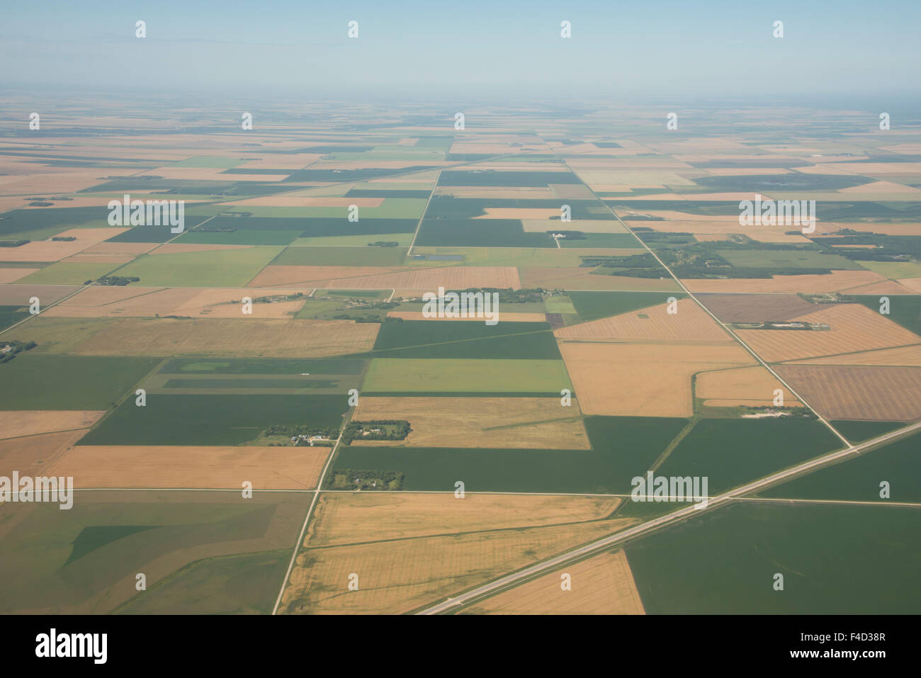 Canada, Manitoba, Winnipeg. Aerial view of rural farmland around the ...