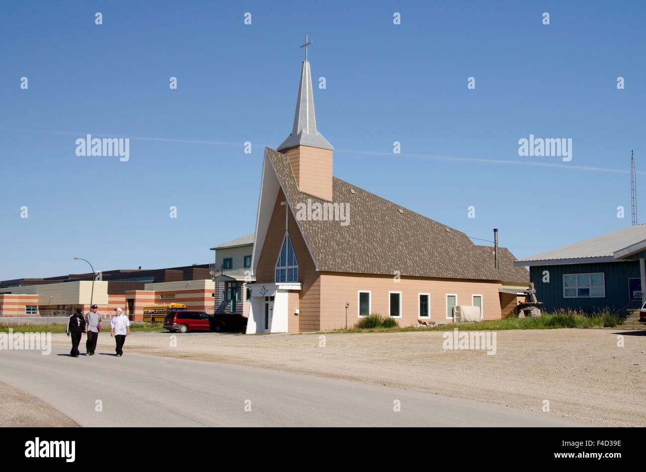 Canada, Manitoba, Churchill. Downtown Churchill, small local church ...
