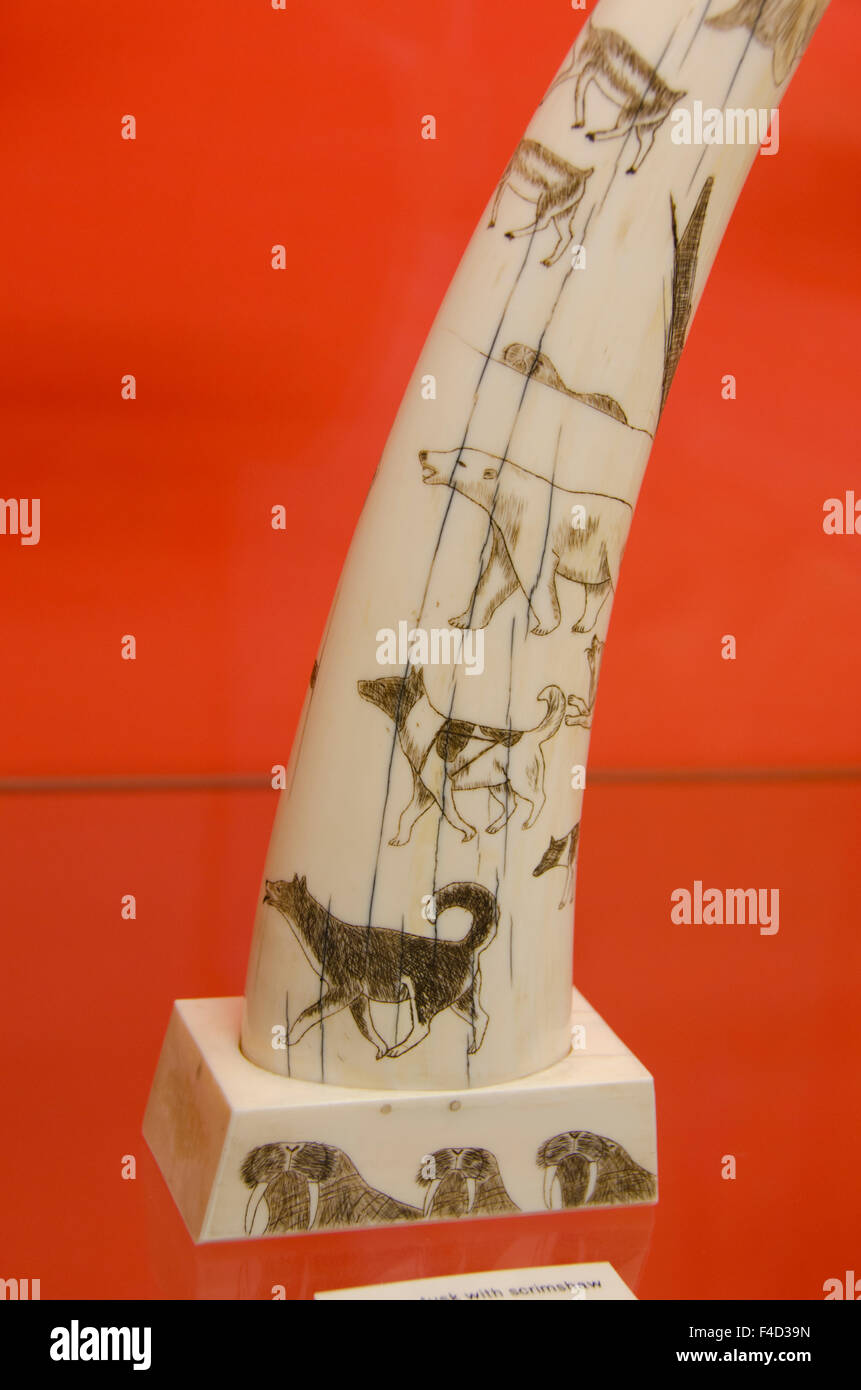 Canada, Manitoba, Churchill, Eskimo Museum. First Nations scrimshaw ...