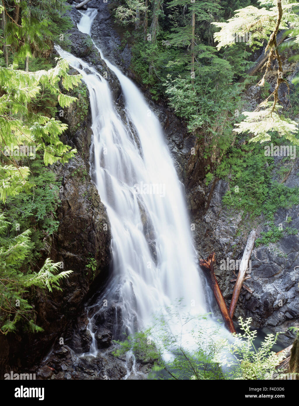 Strathcona Provincial Park, Vancouver Island, Upper Myra Falls flowing ...