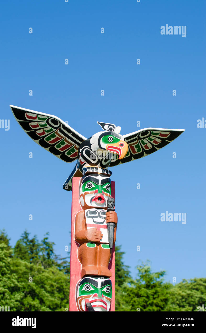 Totem poles in cemetery in Alert Bay, British Columbia, Canada Stock ...