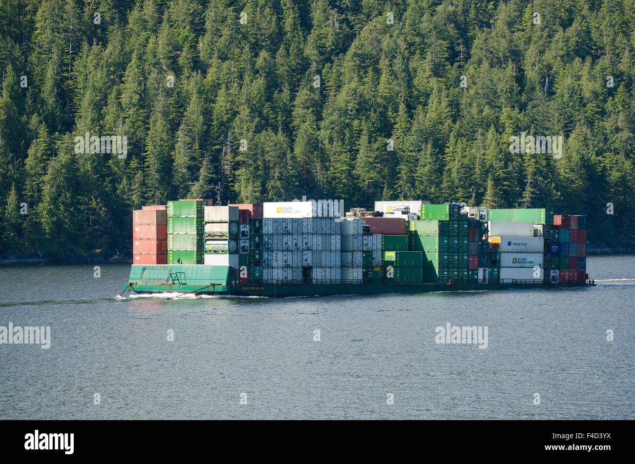 Container barge in the Inside Passage, British Columbia, Canada Stock ...