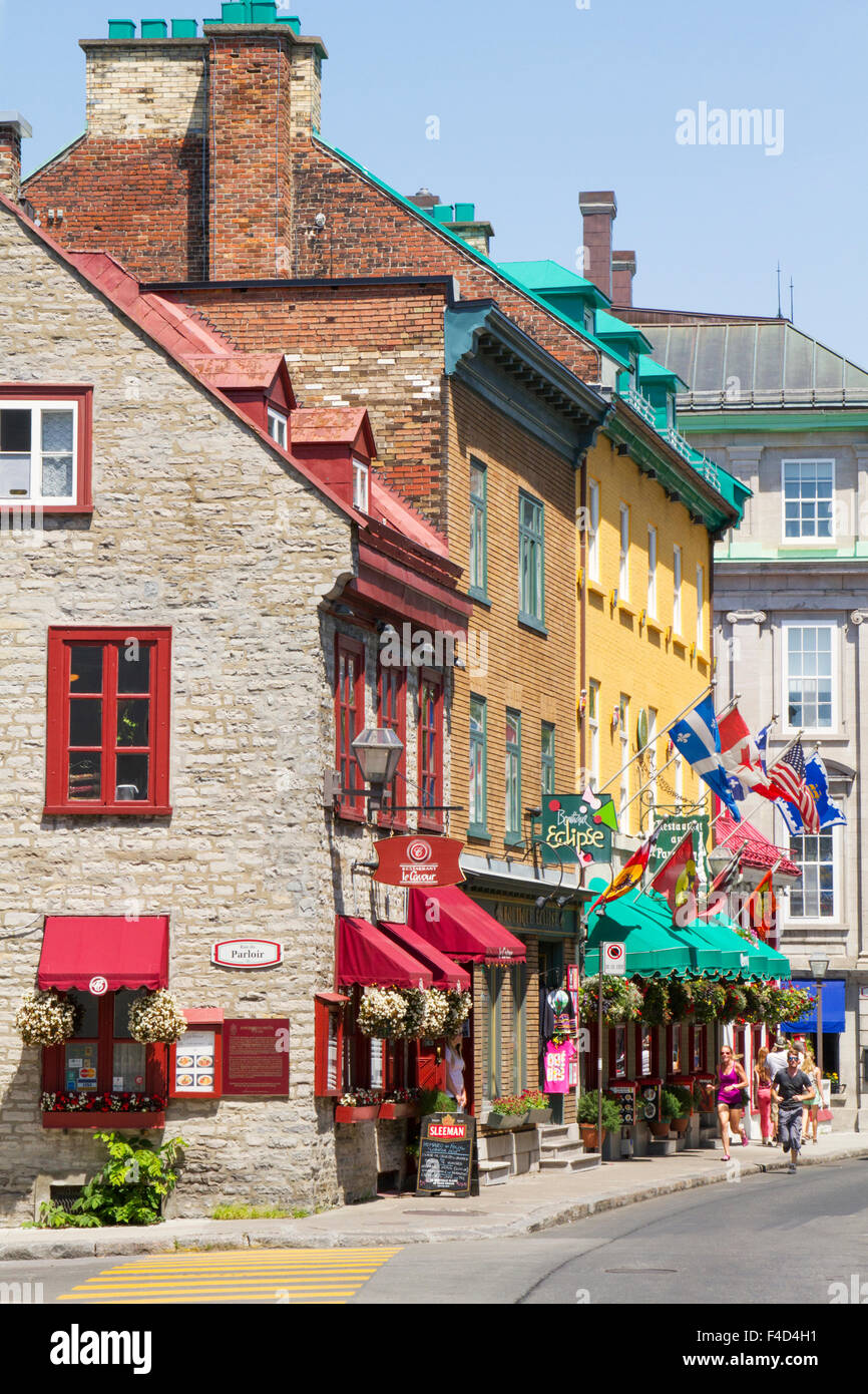 Canada, Quebec, Quebec City, Old Town shops and restaurants Stock Photo ...