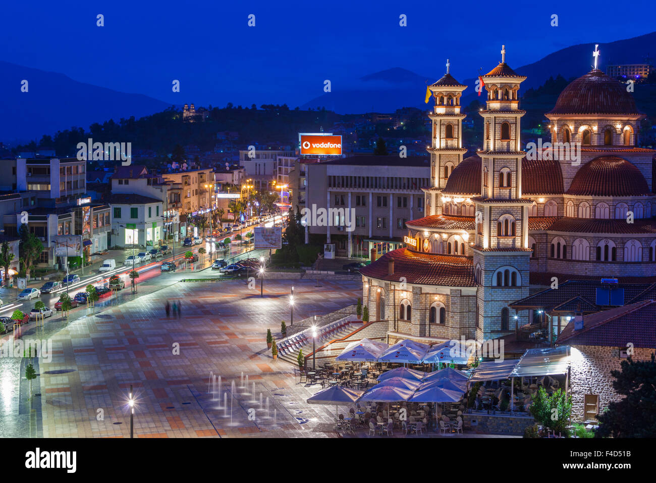 Albania, Korca, the Orthodox Cathedral, elevated view along the Stock ...