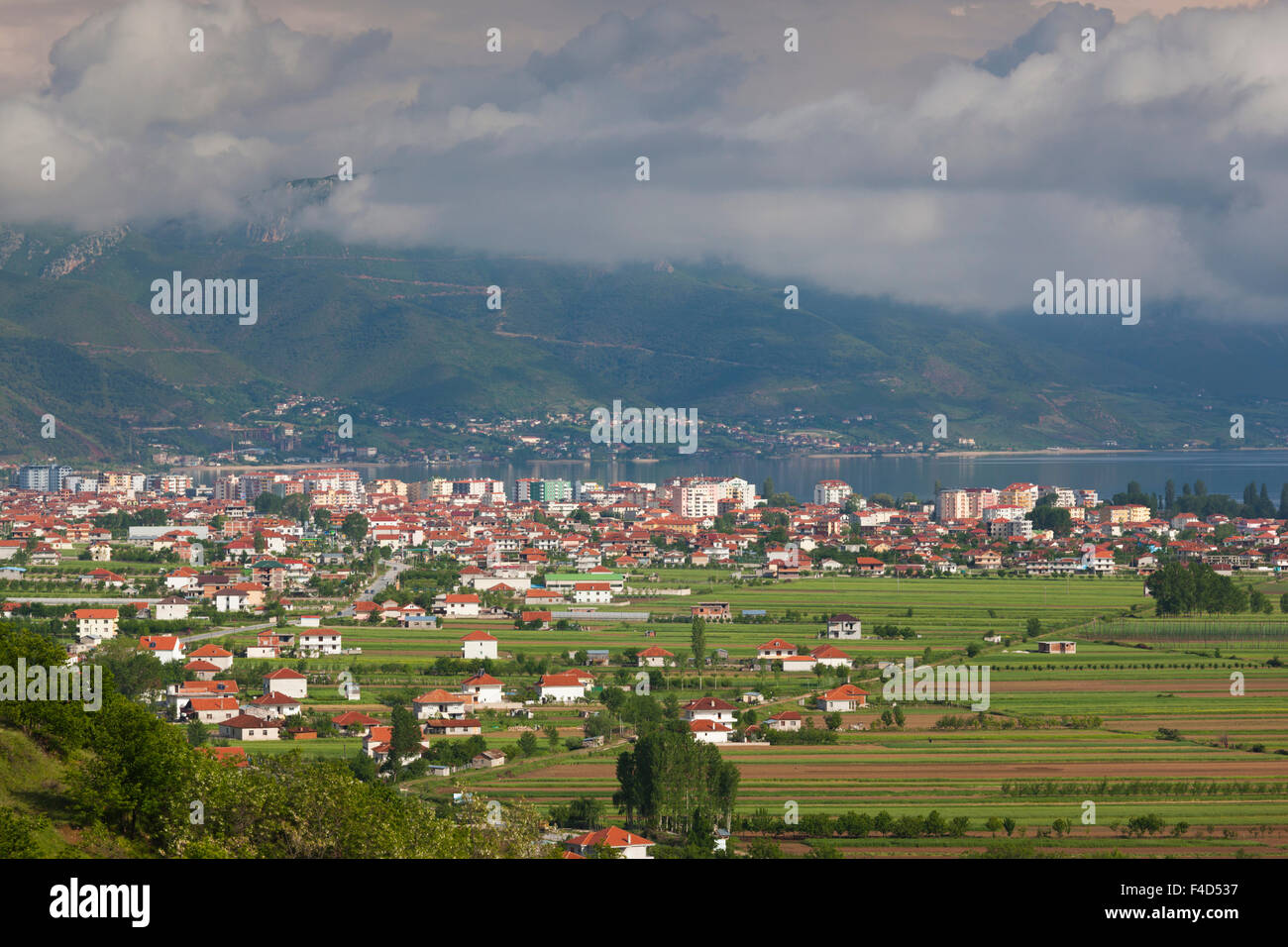 Albania, Lake Ohrid, Pogradec, elevated town view Stock Photo - Alamy