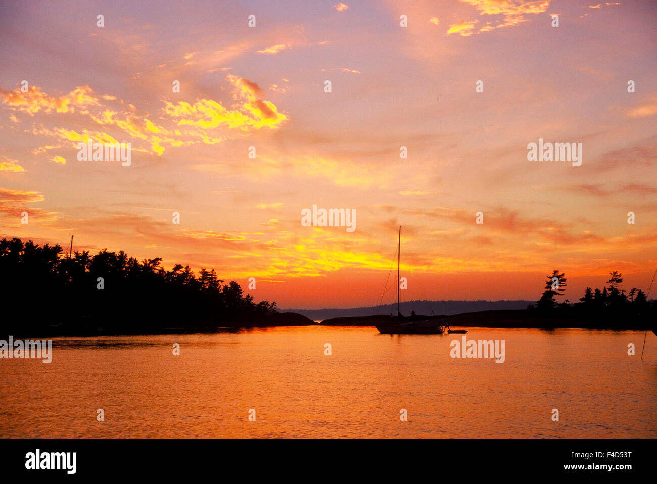 Canada, Ontario, North Channel, Lake Huron, Benjamin Islands. Sailboat ...