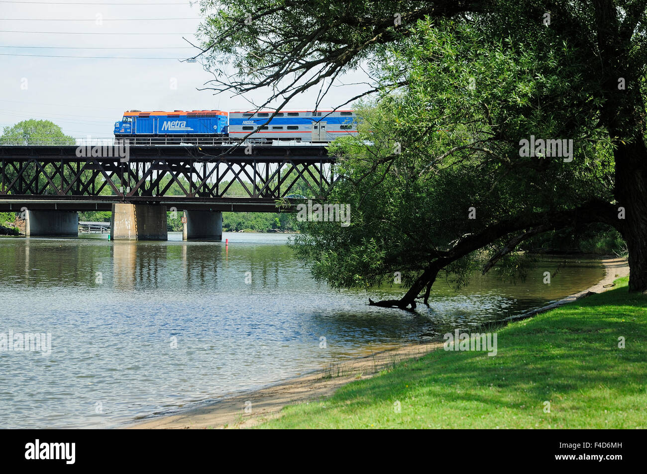Chicago Metra train crossing Fox River in Northern Illinois, USA Stock ...
