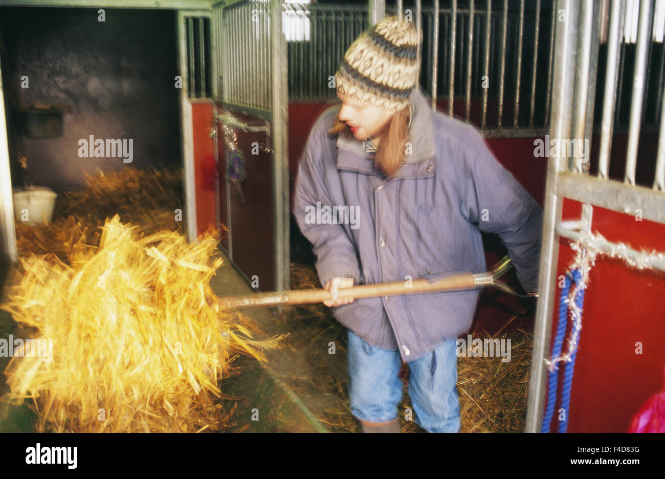 Woman stacking hay Stock Photo - Alamy