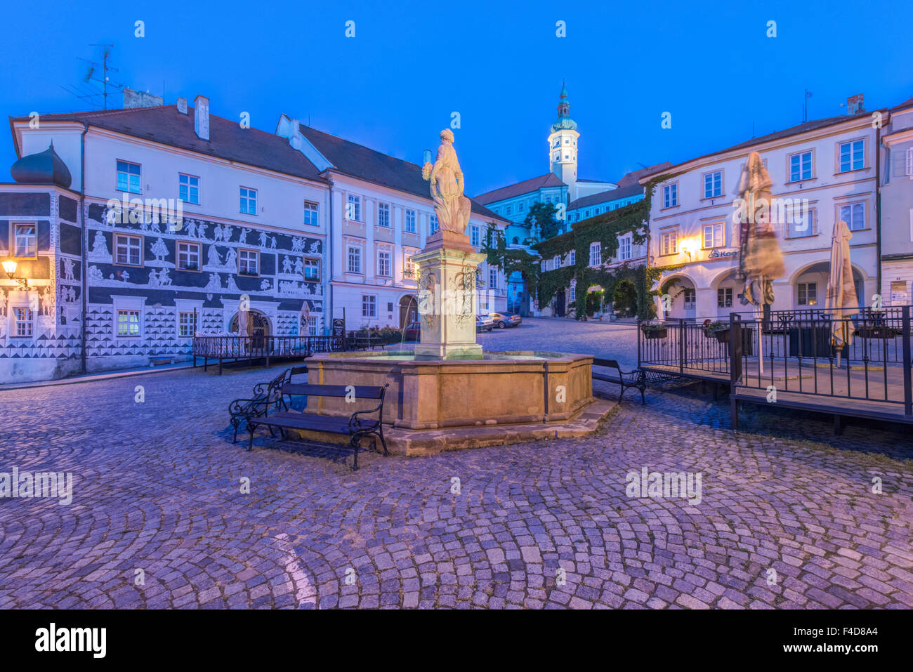 Europe, Czech Republic, Moravia, Mikulov, Town Square at Dawn (Large ...