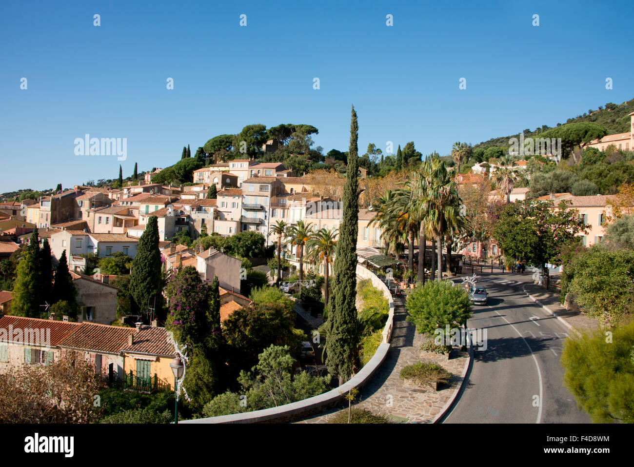 France, Provence, Bormes-les-Mimosas. Historic hilltop village of ...