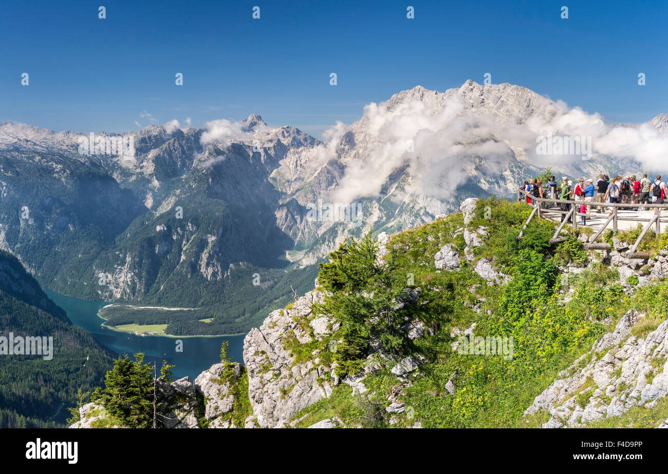 Tourists' view from Mt. Jenner towards lake Koenigsee and Mt. Watzmann ...