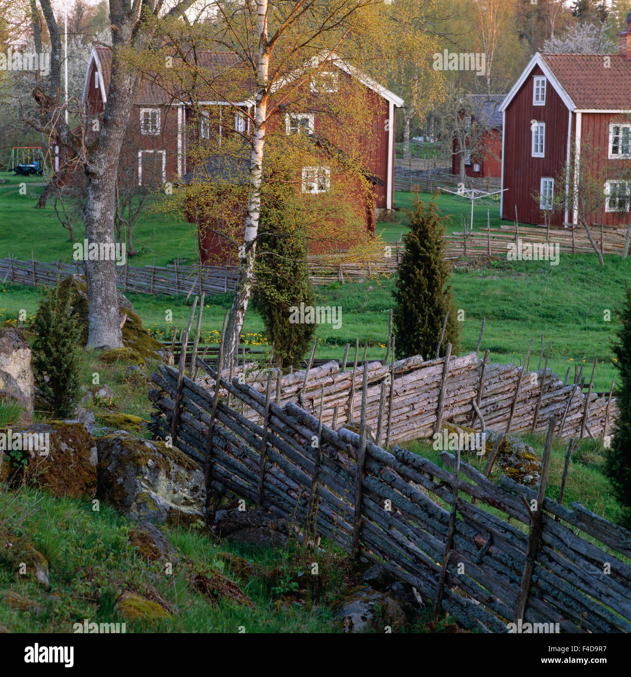 Wooden logs collected outside houses, elevated view Stock Photo - Alamy