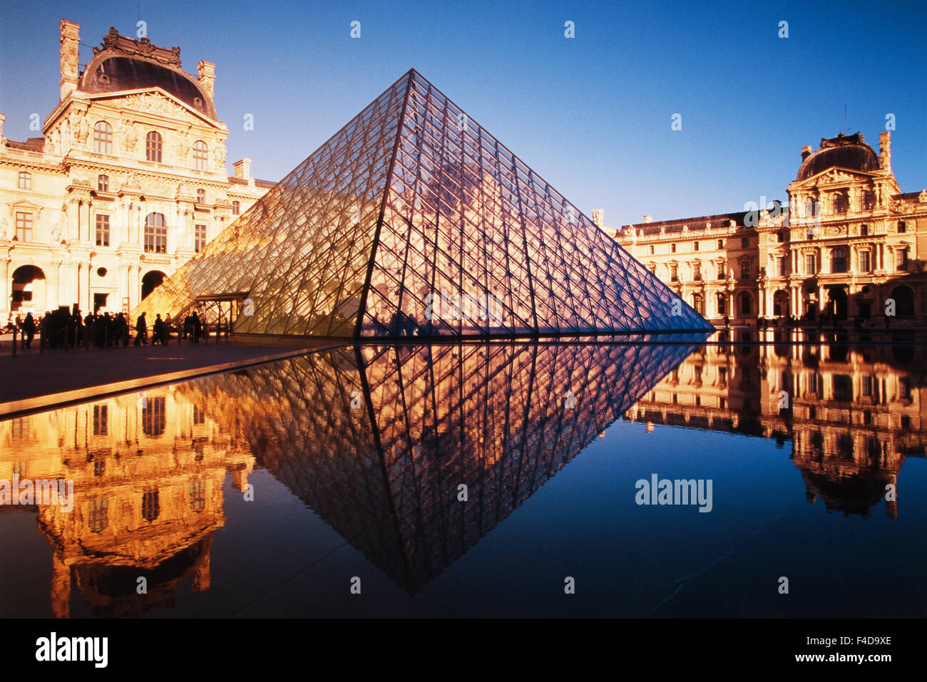 France, Paris, Reflections of the Glass Pyramid and The Louvre. (Large ...