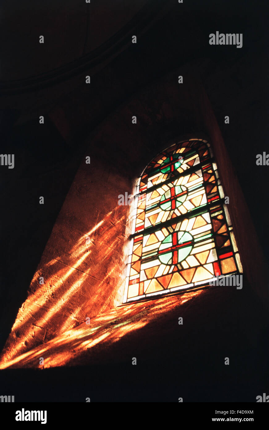 France, Provence, Bouches-du-Rhone, Stained glass window in church ...