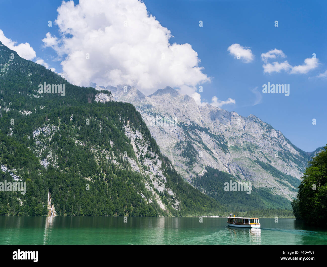 Boat excursion on lake Koenigssee in the Nationalpark Berchtesgaden ...