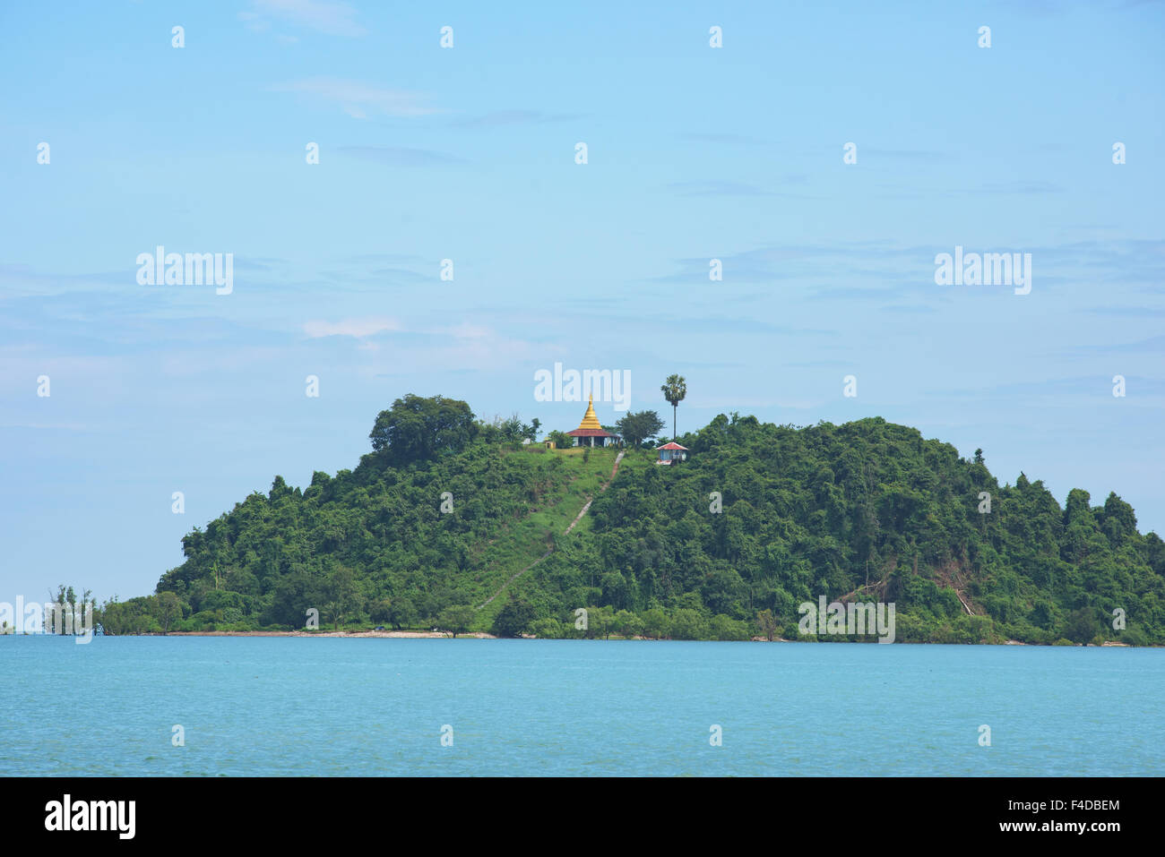 Buddhist pagoda at the peak of one of the islands of the Myeik ...