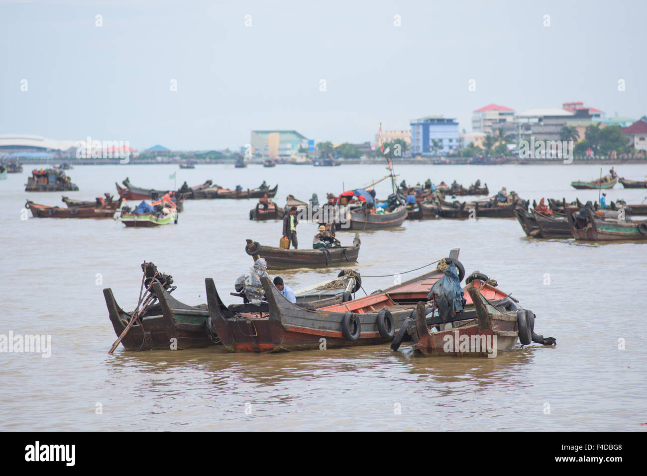 Boats at the harbour of Myeik, a township in the Tanintharyi Region of ...
