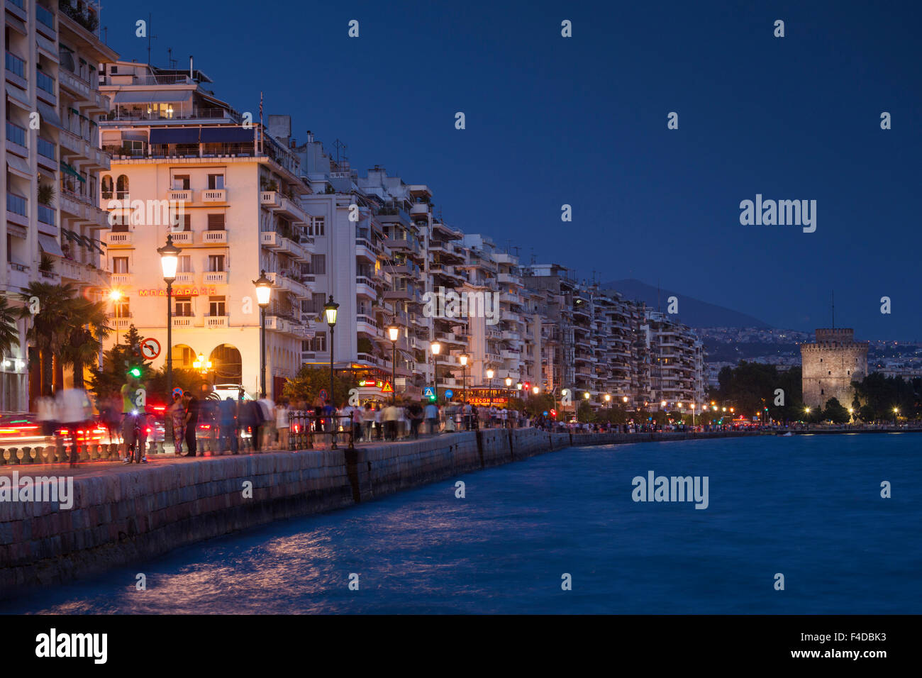 Greece, Central Macedonia, Thessaloniki, waterfront view, dusk Stock ...
