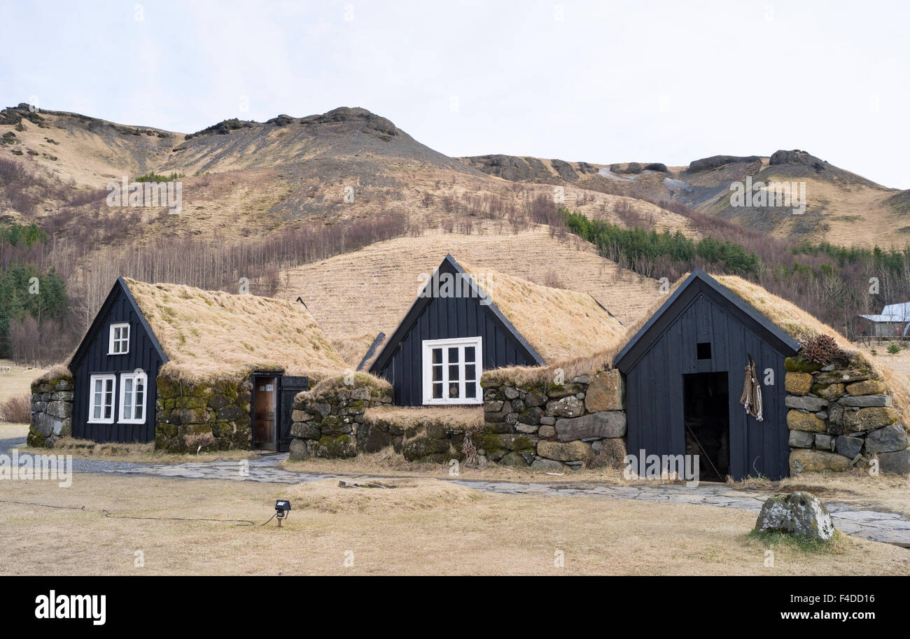 The local museum in Skogar. Traditional Icelandic farmhouse with roof ...