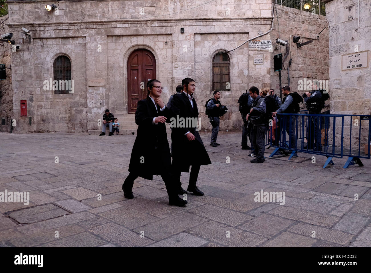 Ultra Orthodox Religious Jews walk through Al Wad street which Israelis ...