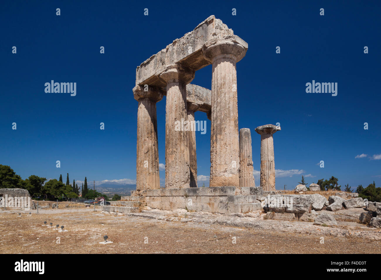 Greece, Peloponnese, Corinth, Ancient Corinth, Temple of Apollo Stock ...