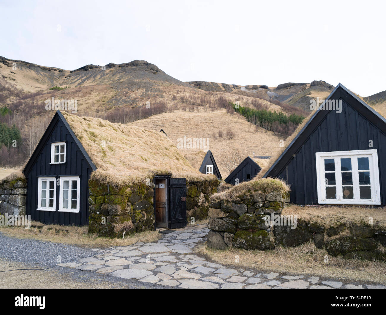 The local museum in Skogar. Traditional Icelandic farmhouse with roof ...