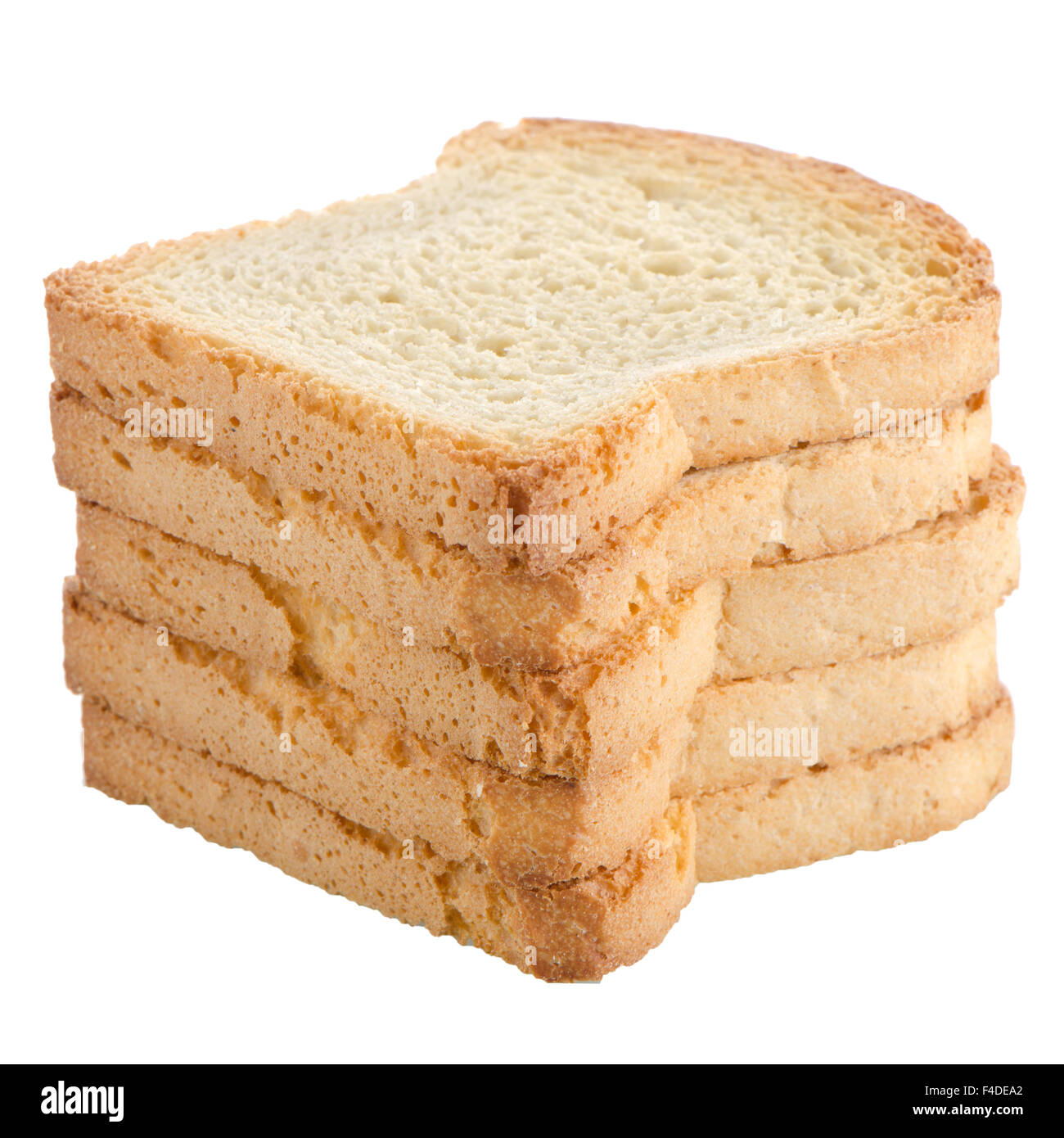 Several pieces of golden brown toast on white background Stock Photo ...