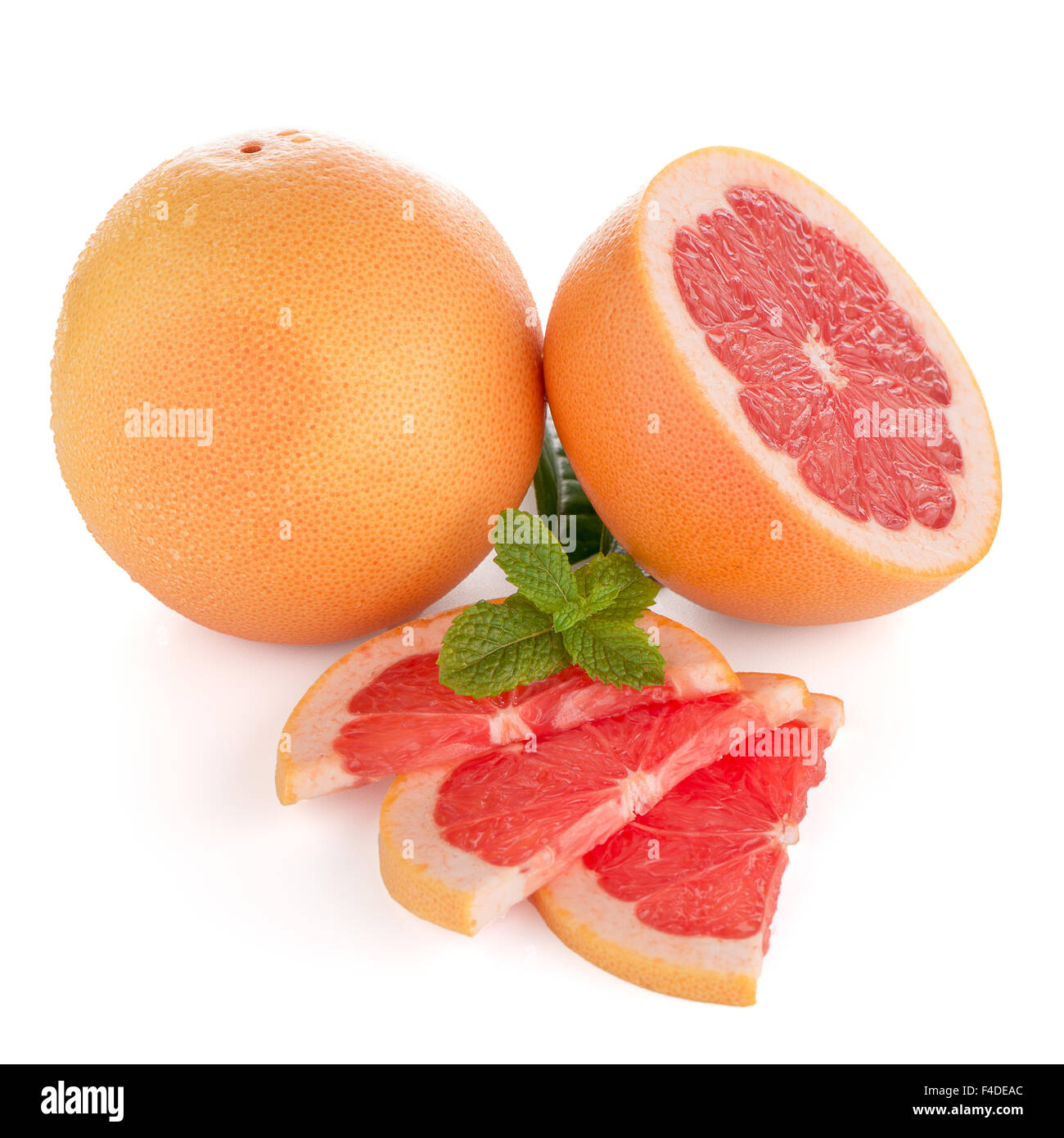 Ripe cut red grapefruit isolated on white background Stock Photo - Alamy