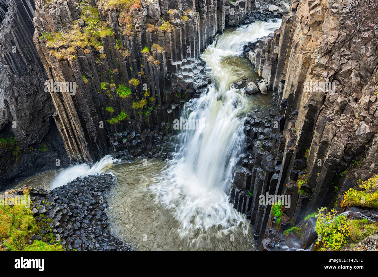 Iceland, Litlanesfoss. Waterfall and basalt columns. Credit as: Dennis ...