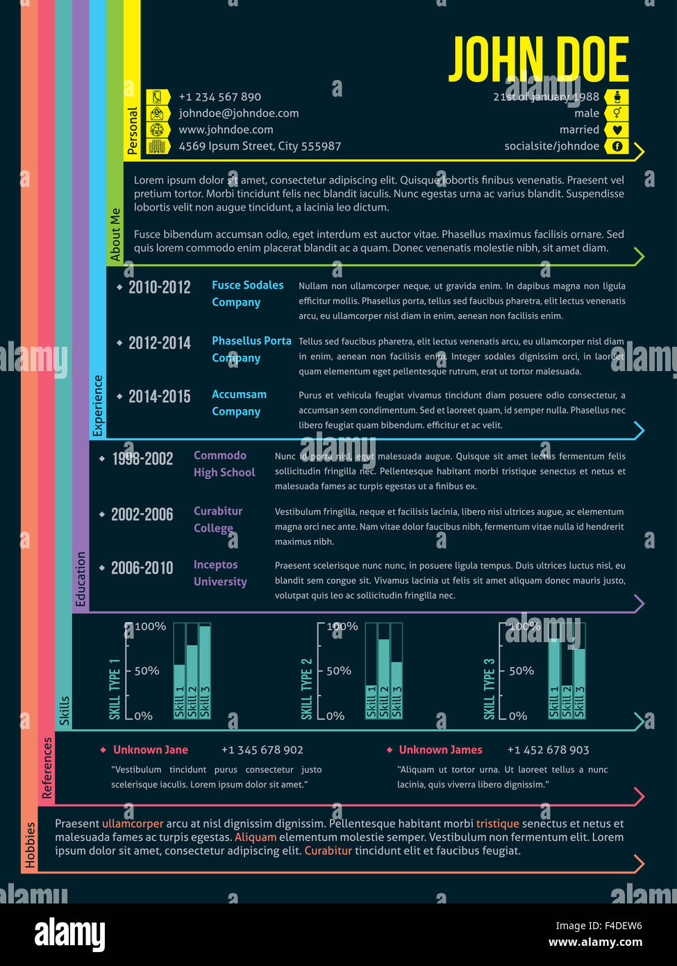 Detailed modern curriculum vitae cv resume template design with arrows ...