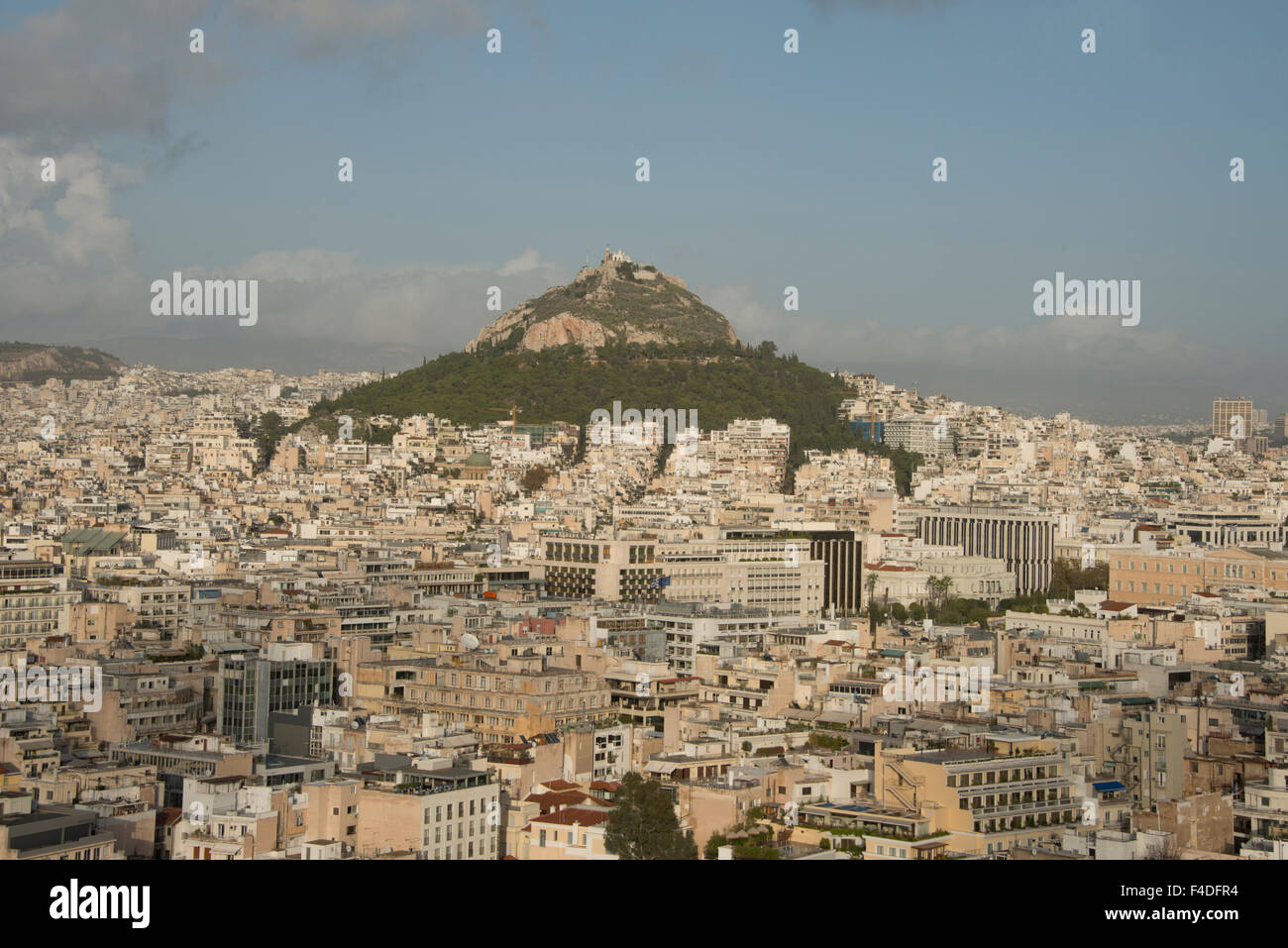 Greece, Athens, Acropolis. Overview of Athens with Mount Lycabettus ...