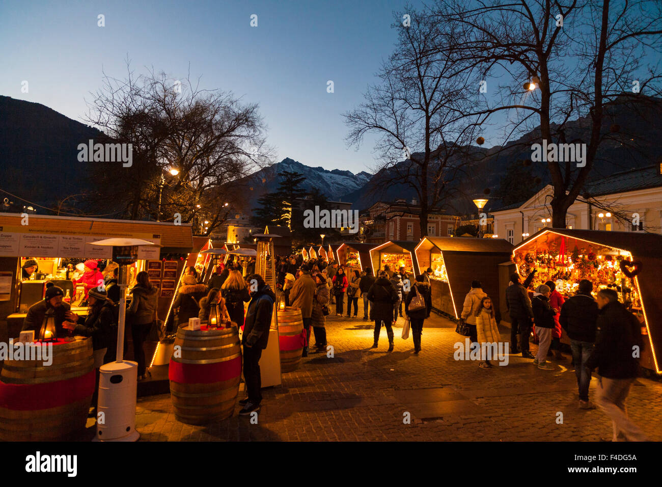 The Christmas Market in Merano, Meran. in the background the Texel ...