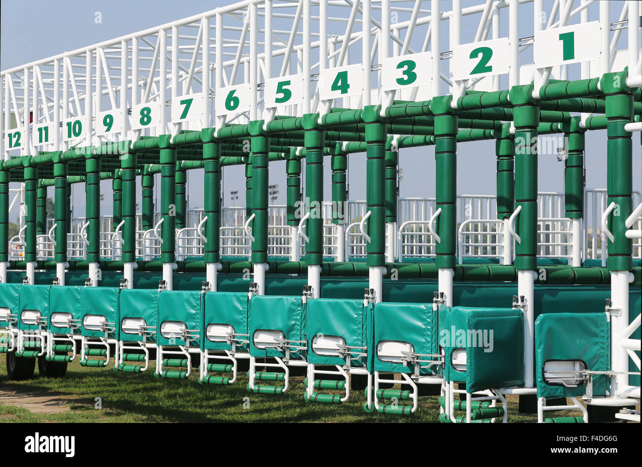 Horse track with starting gates at a race track summertime Stock Photo ...