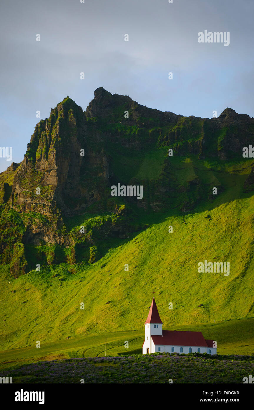 Iceland. Vik i Myrdal. Church on the hill Stock Photo - Alamy