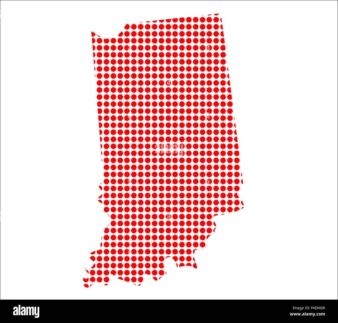 A map of the state of Indiana created from a series of red dots over a ...