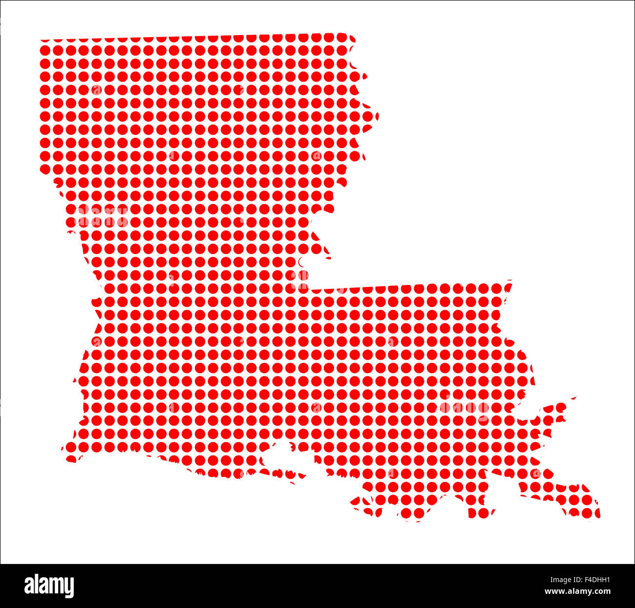 A map of the state of Louisiana created from a series of red dots over ...