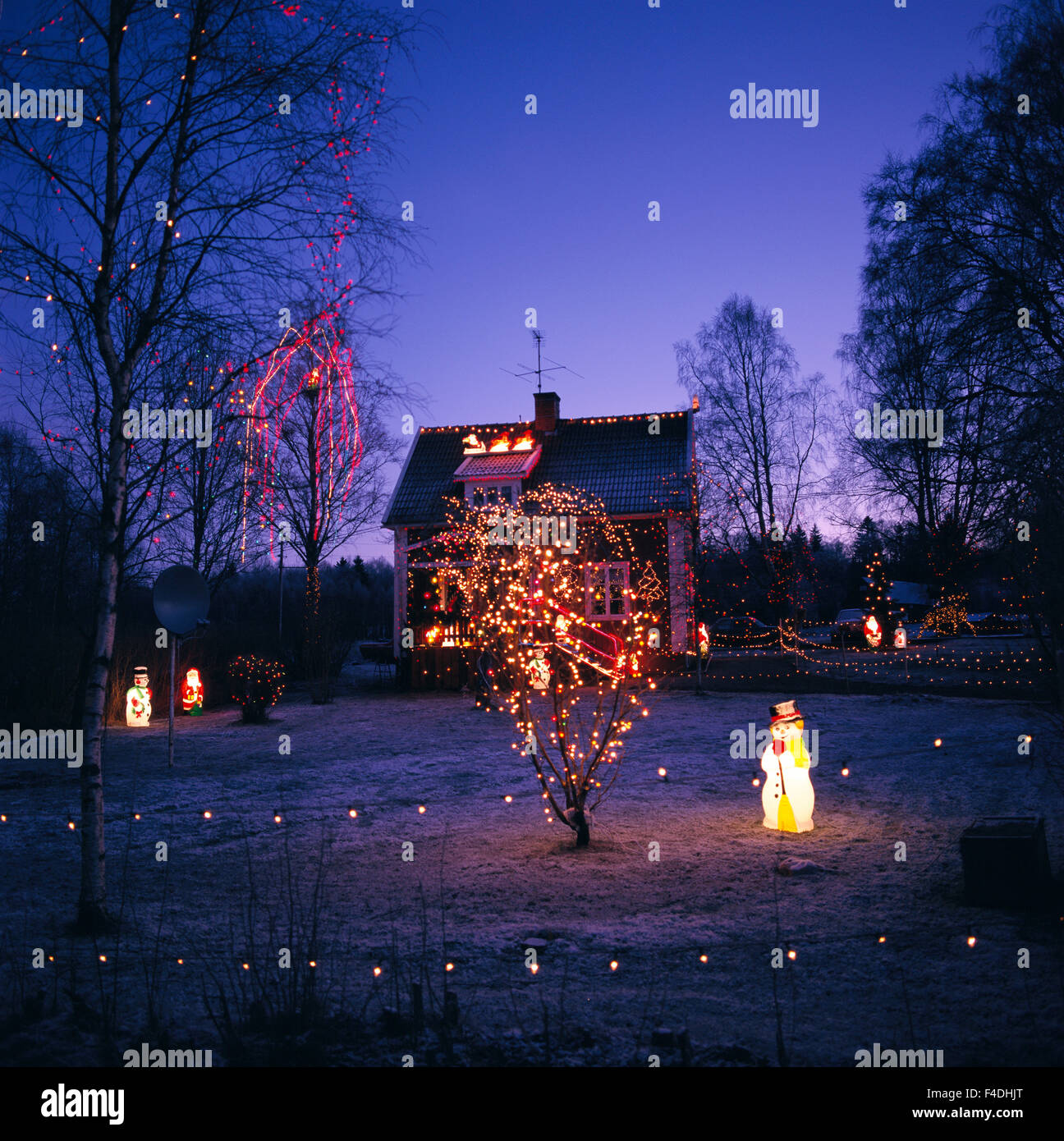 Christmas lights and decorations in a garden Stock Photo - Alamy