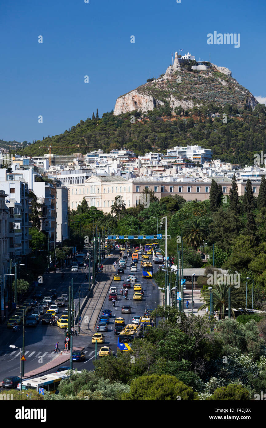 Elevated view of syngrou avenue and lycabettus hill hi-res stock ...