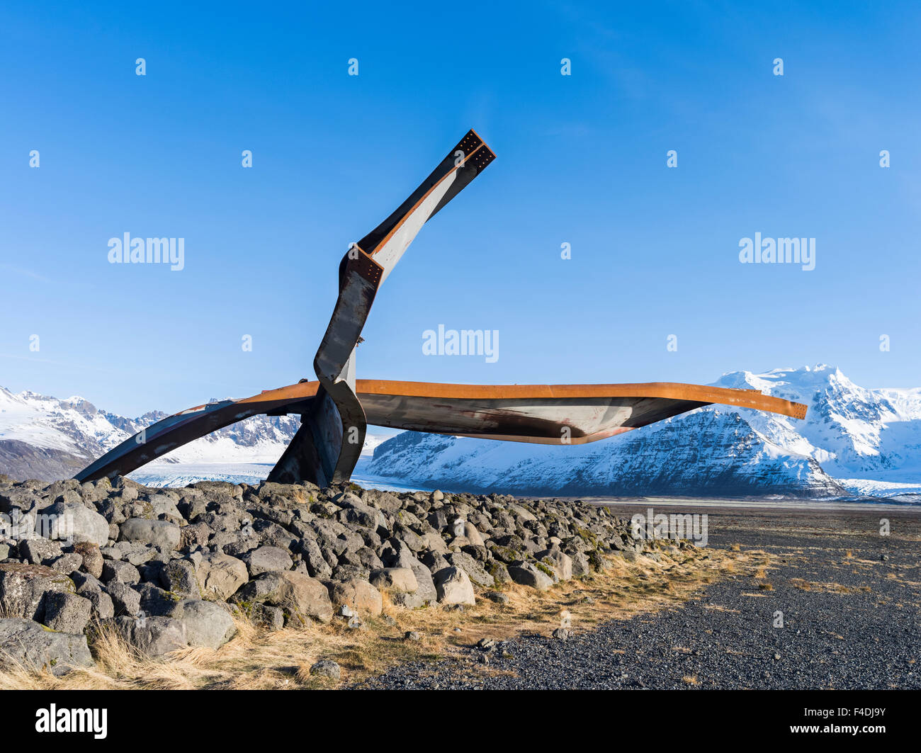 Twisted beams made of steal, a monument commemorating the Jokulhlaup ...
