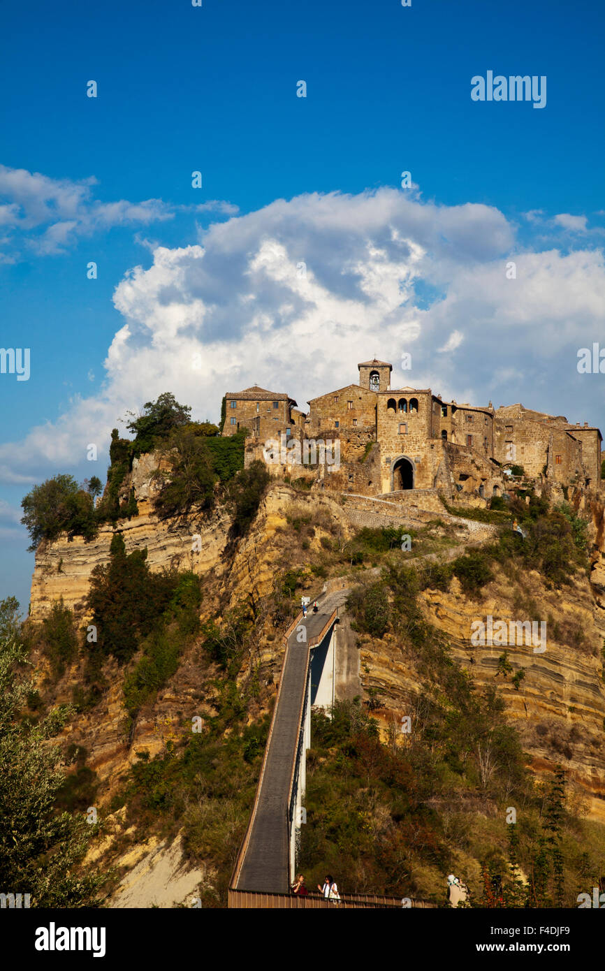 Evening view of Civilta di Bagnoregio and the long bridge leading to ...