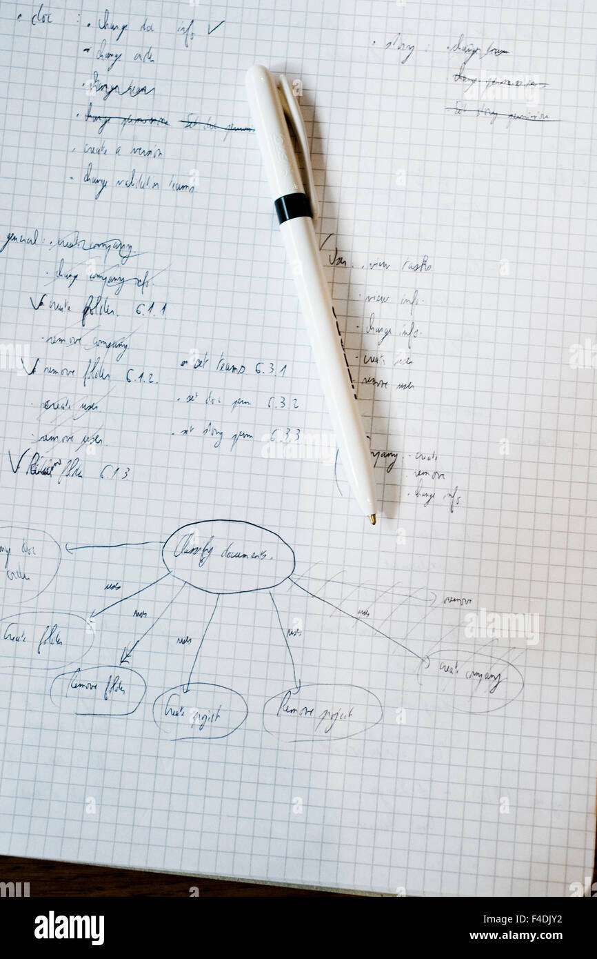 A pen and a paper with notes Stock Photo - Alamy