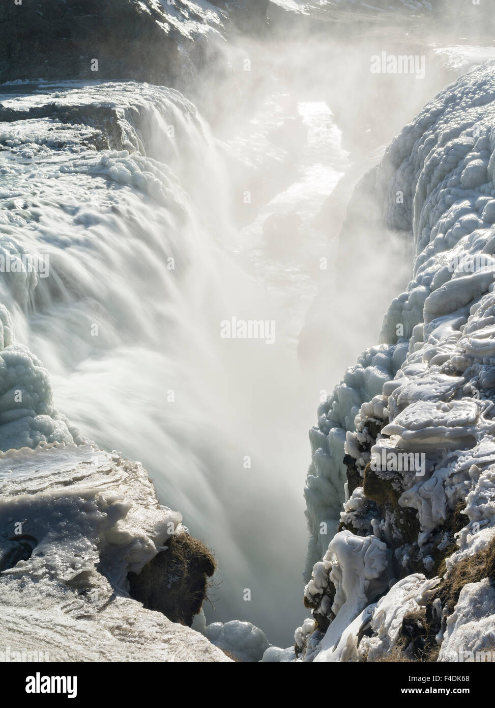 Gullfoss waterfall part of the famous Icelandic touristic route Golden Circle during Winter ...