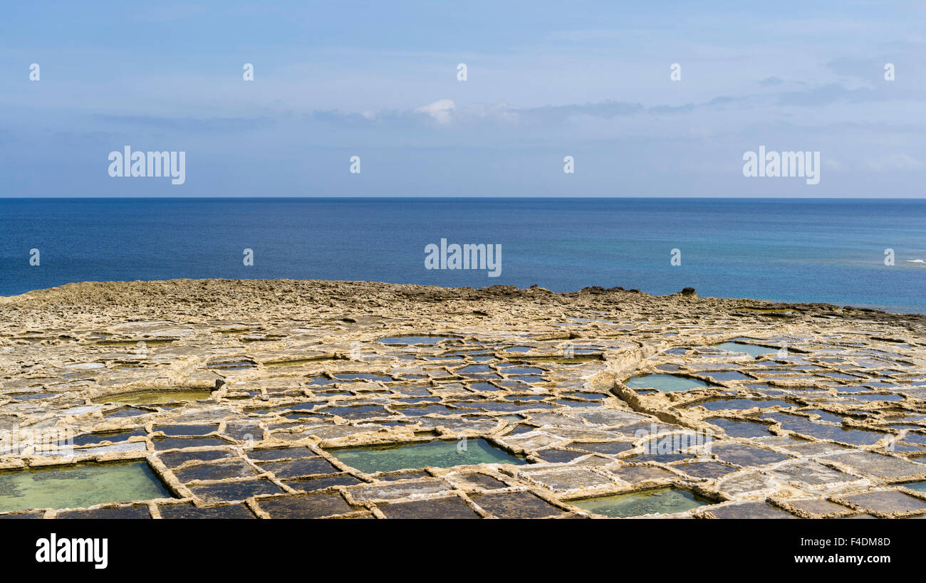 The island of Gozo in the Maltese archipelago. Traditional salt ...