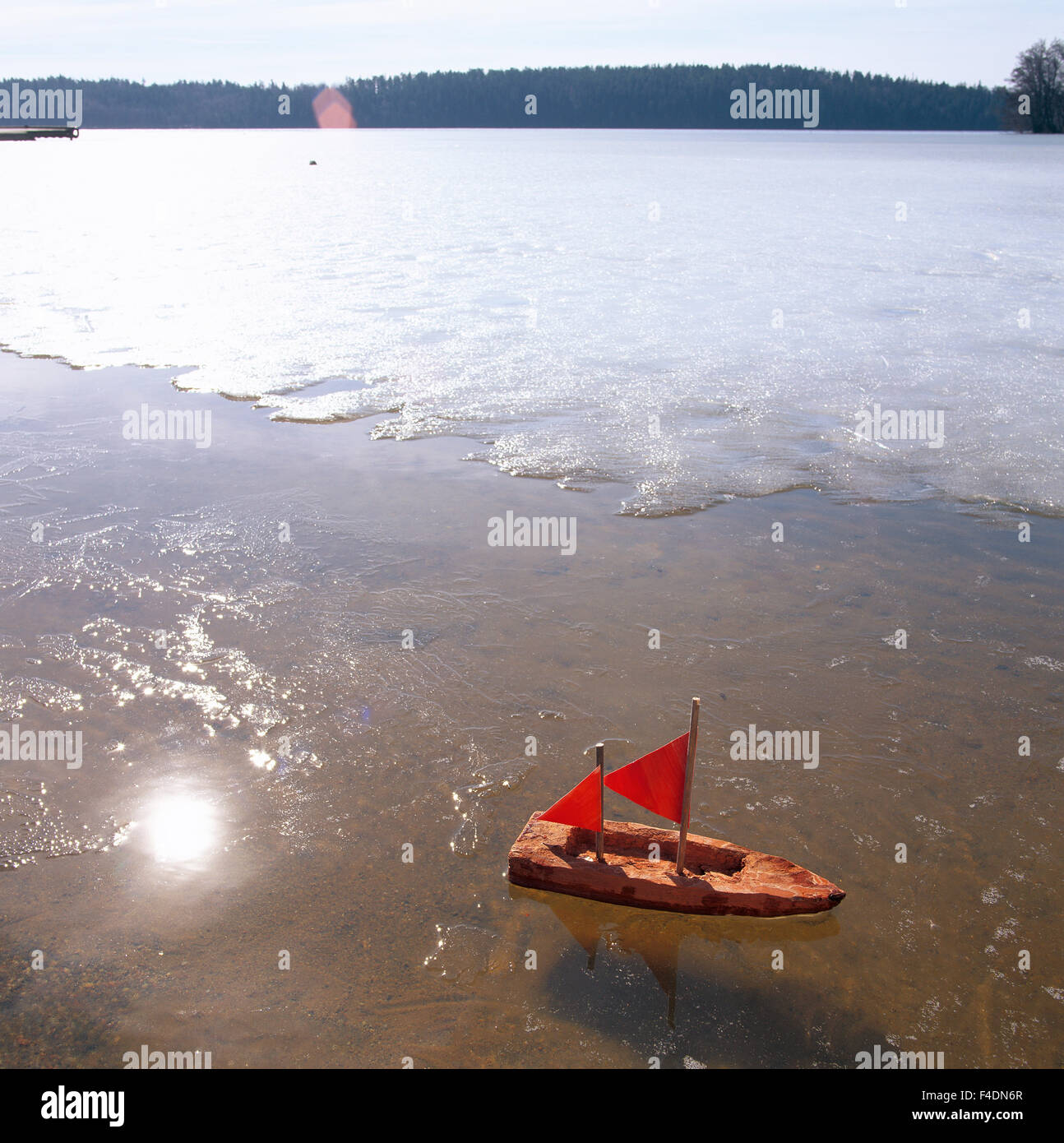 Bark boat with red sail Stock Photo - Alamy