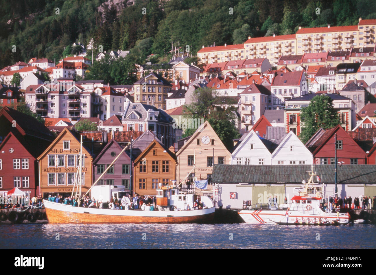Norway, Hordaland County, Bergen. Harbor and Bryggen View. (Large ...