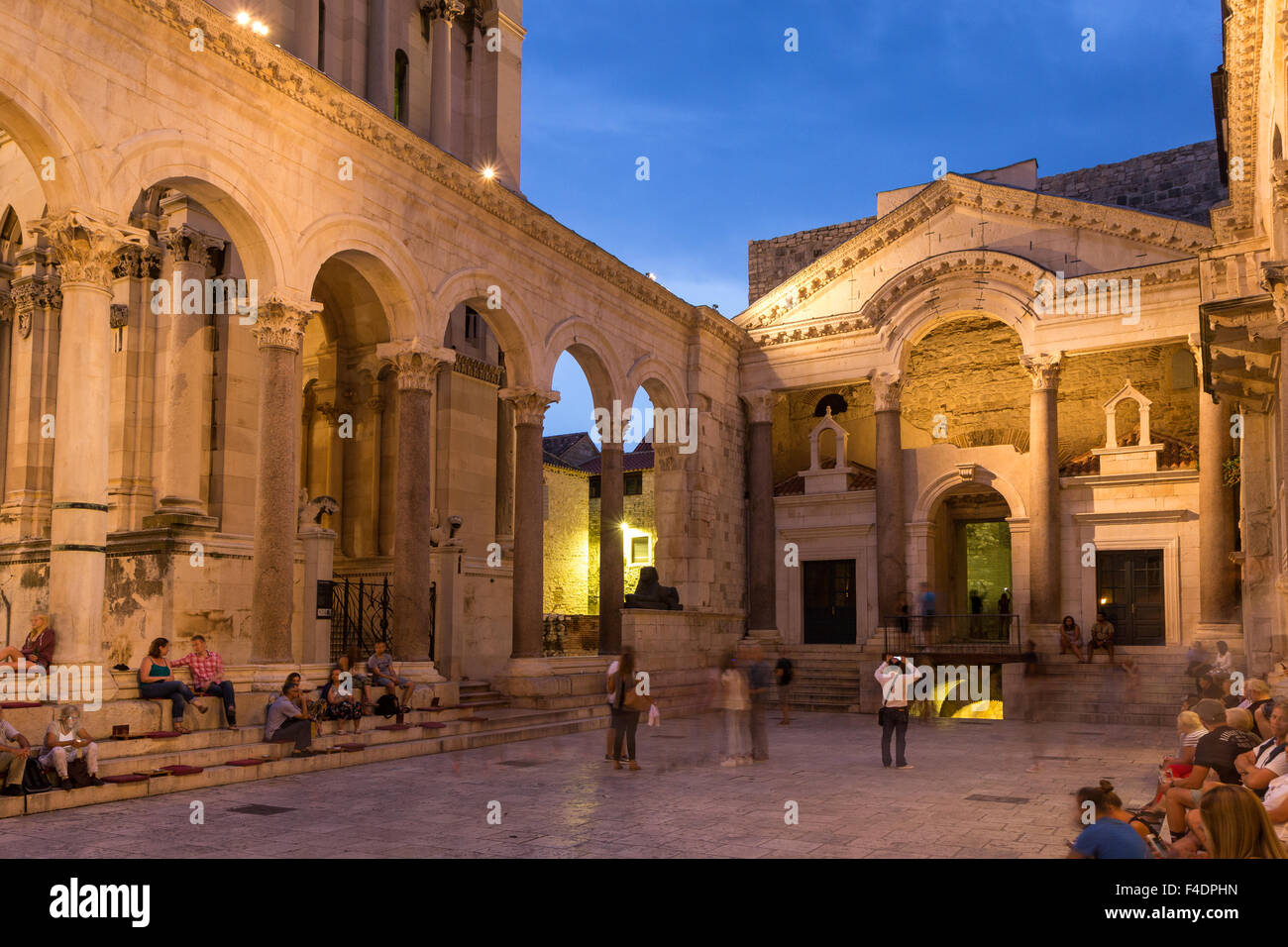 Tourists at peristyle at the Diocletian's Palace in Split, Croatia, at ...