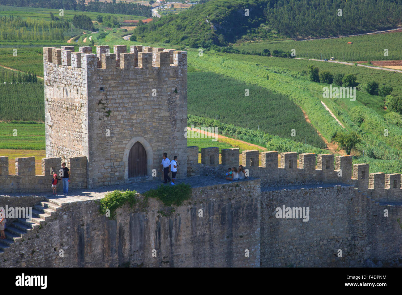 Guard tower on walkway of Obidos walled city Stock Photo - Alamy