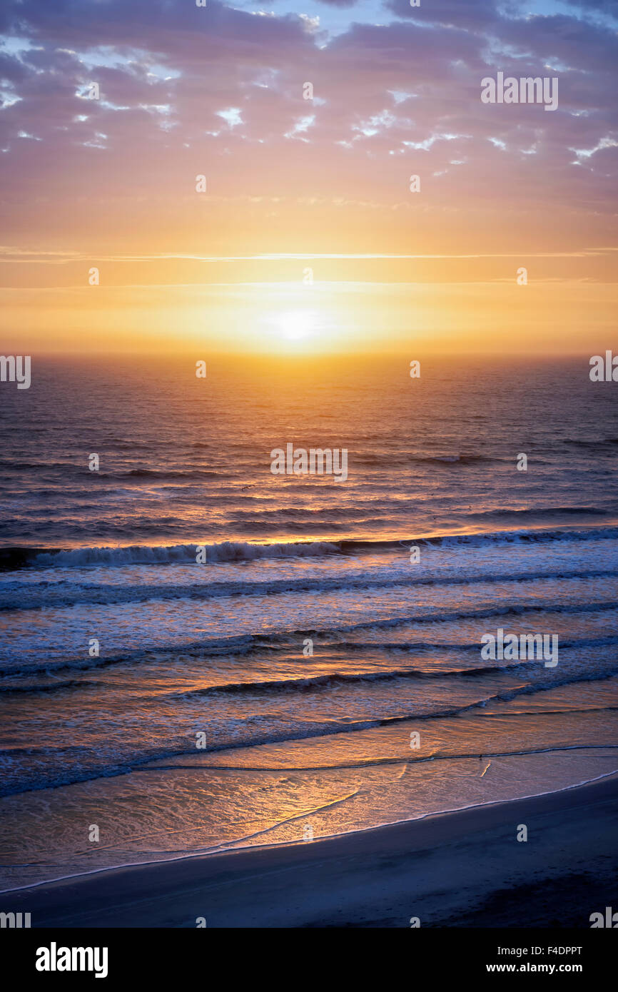 Sunrise over Atlantic ocean with dramatic sky in Florida, aerial view ...