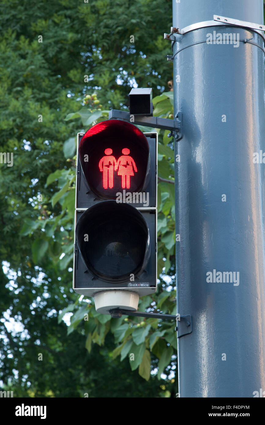 Red Pedestrian Crossing Sign; Vienna; Austria Stock Photo - Alamy